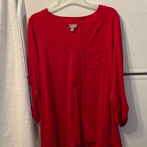 J. Jill | Tops | J Jill Red Cotton Long Sleeve V Neck Long Top Size ...